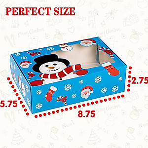 Joy Bang Christmas Cookie Boxes, 20 Pcs Holiday Candy Treat Box Containers with Window for Gift Giving, Santa Snowman Gingerbread Man Cookie Boxes