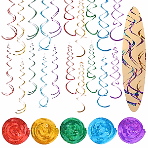 Hotop 60 Pcs Hanging Swirl Decorations Plastic Streamers Party Swirl Spiral Decorations Themed Swirl Party Decoration for Ceiling Birthday Graduation Wedding Baby Shower (Rainbow)