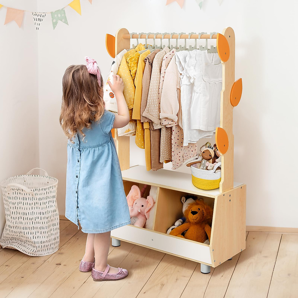 OOOK Tree Kids Dress Up Rack, Dress Up Storage for Toddlers, Kids' Costume Organizer Center with Storage Cabinet, Suitable for Kids Room, Living Room, Playroom and Daycare Centers.