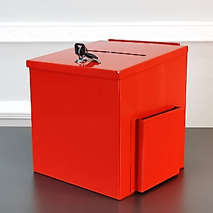 FixtureDisplays® Red Metal Donation Box Suggestion Tithes Offering Box with Sign Holder 8.5X8.1X18" 11573RED