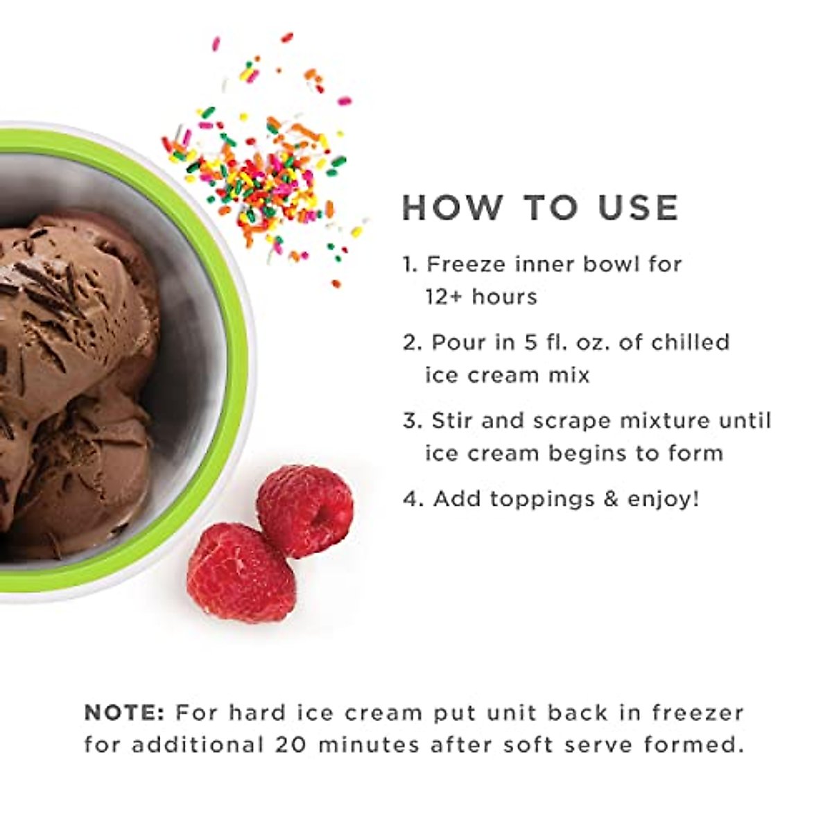 ZOKU Ice Cream Maker, Compact Make and Serve Bowl with Stainless Steel Freezer Core Creates Soft Serve, Frozen Yogurt, Ice Cream and More in Minutes, BPA-free, Green