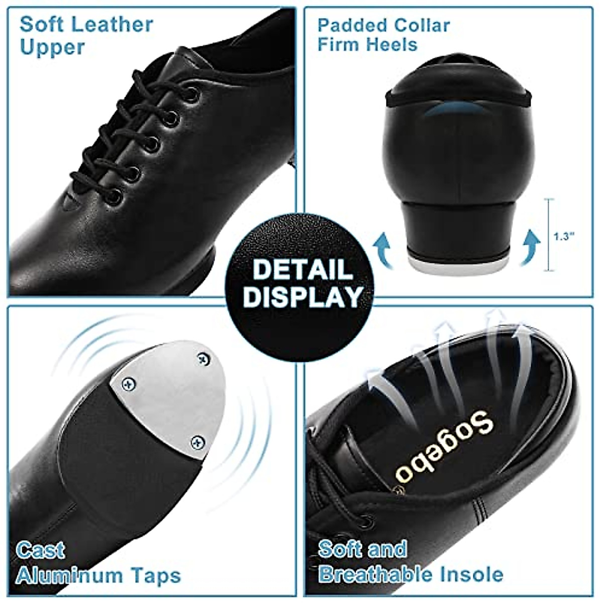 Women's Jazz Tap Shoes Split Sole Leather Adult Girls Dance, Black 8.5 M US