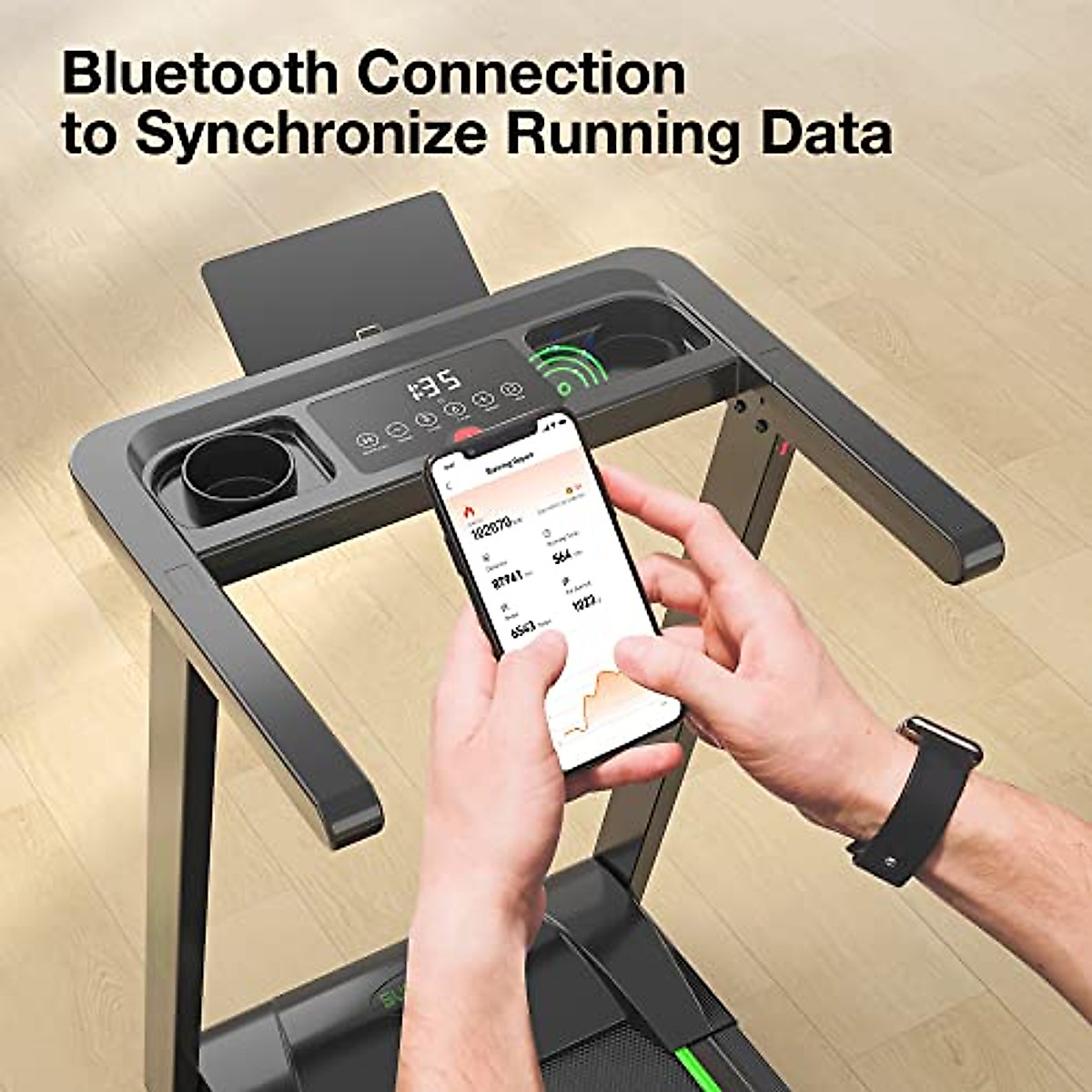 Superun Folding Treadmills for Home, 3HP Treadmill with LED for Walking & Running, Portable Treadmill with Bluetooth Connectivity APP