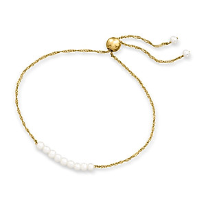 RS Pure by Ross-Simons 3-3.5mm Cultured Pearl Bolo Bracelet in 14kt Yellow Gold