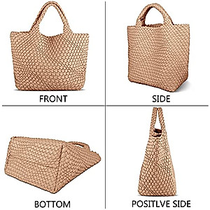 Womens Vegan Leather Woven Bag with Purse, Fashion Handmade Beach Tote Bag Top-handle Handbag