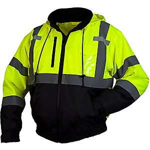Pyramex RJ31 Series Waterproof Class 3 Fleece Bomber Safety Jacket, Lime, Medium