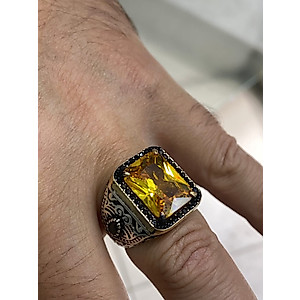 Men Silver Handmade Ring, Citrine Gemstone Ring, Ottoman Style Vintage Ring, 925k Sterling Silver Ring, Gift For Him