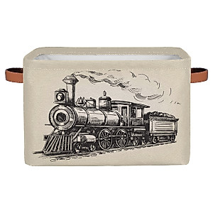 YoCosy Large Storage Baskets for Organizing Shelves Vintage Steam Locomotive Train Foldable Cube Storage Bins with Handles Rectangle Fabric Closet Organizers for Home Toys Clothes, 1 Pack
