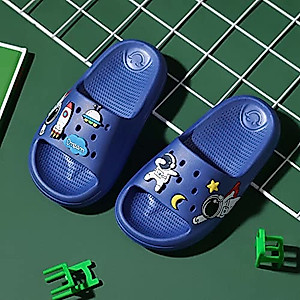 Eliogn Slide Sandals for Boys and Girls Anti-Slip Pillow Slippers Ultra Light Home Slippers Shower Summer Sandals Water Shoes (Little Kid/Big Kid) Royal Blue-Astronaut 3637