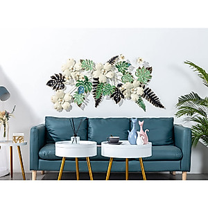 AcozyHom Leaves and Flowers Metal Wall Decor, 58"(L) x26(H), Large Plant Iron Wall Sculpture, Modern Abstract Wall Panel Art for Home, Hotel, Bar, Living Room Decoration, Green