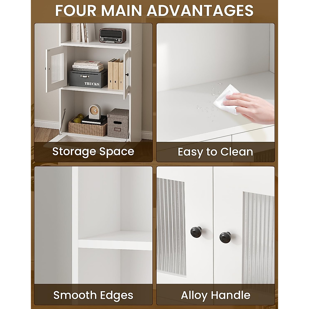 Seeday White Bookcase,5 Shelf Bookshelf and Bookcase with Acrylic Cabinet Doors,Modern Bookcase for Home, Office, and Living Room