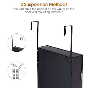 Giantex Jewelry Armoire Cabinet Wall Door Mounted with Full Length Mirror, Jewelry Organizer with Makeup Mirror, Ring Earring Slots, Necklace Hooks, Large Capacity Storage Jewelry Armoire (Black)