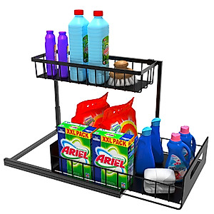 Under Sink Organizer, Pull Out Cabinet Organizer 2 Tier Slide Out Sink Shelf Cabinet Storage Shelves,Under Bathroom Cabinet Storage, Multi-Use for Under Kitchen Bathroom Sink Organizers and Storage