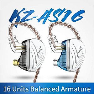 YINYOO KZ AS16 in Ear Monitors IEM Metal in Ear Headphones Earphones HiFi Stereo Sound Wired Earbuds Noise Cancelling with 8BA Balanced Armature Driver 0.75mm 2pins Cable (with mic, Black)