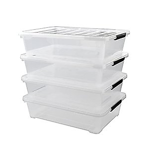 Xyskin 4 Packs 40 Quart Plastic Large Under Bed Storage Box, Clear Storage Bin with Wheels