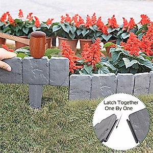 10 PCS Garden Border Fence Edging Stones Gray Effect Fence in Lawn Edging Plant Border Garden Landscape Edging