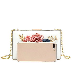 LETODE Women's Evening Bag Flower Wedding Evening Clutch Purse Bride Floral Clutch Bag Beaded Evening Shoulder Handbag (White)