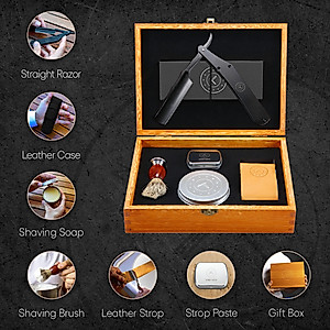 Naked Armor Straight Razor Kit - Shave-Ready Japanese Stainless Steel Blade, Complete Mens Shaving Kit, Straight Razor Shaving Kit for Beginners with Shaving Soap, Brush, Strop, Gift Box (Metallic)