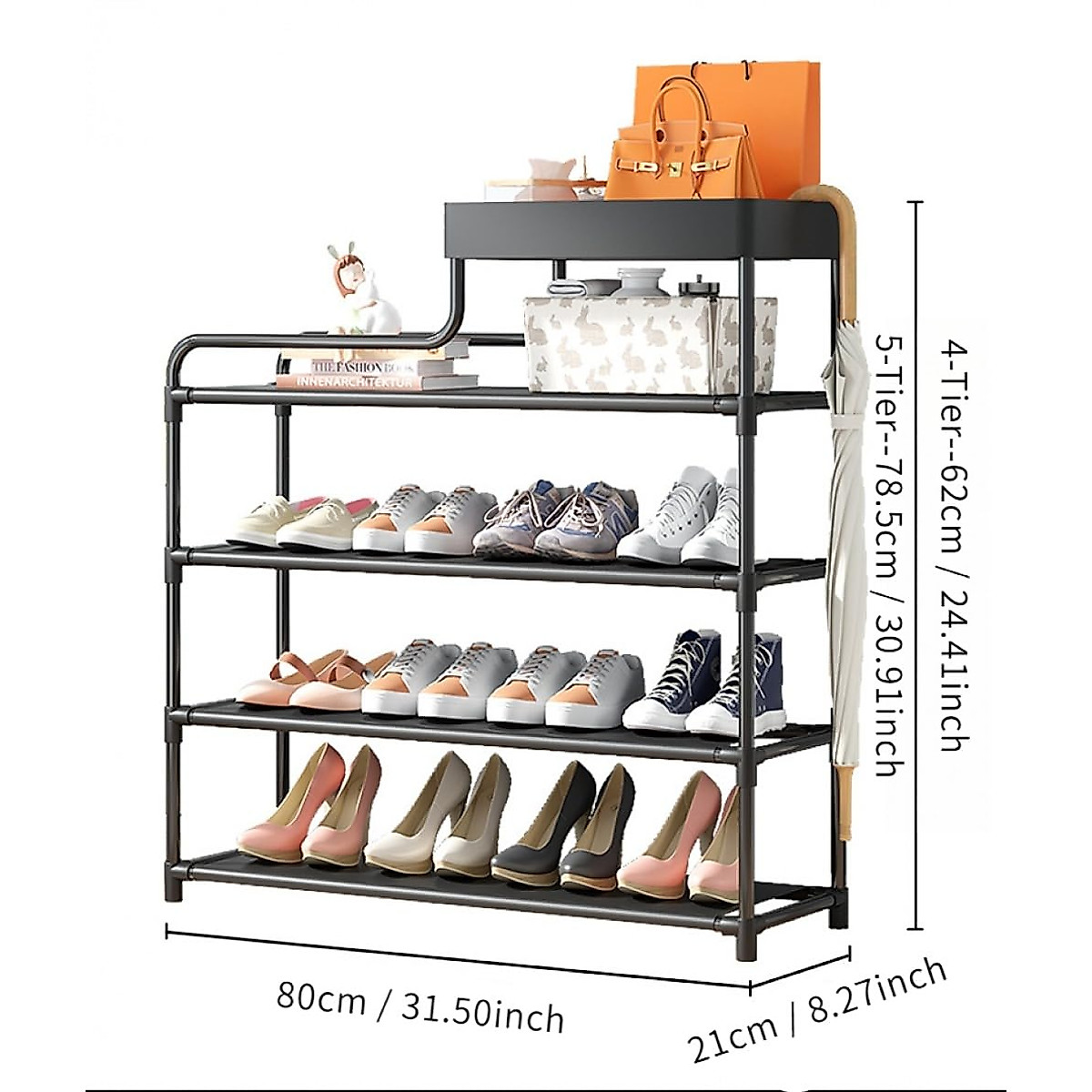Johofiow Versatile Shoe Cabinet with Storage Rack,Entryway Shoe Rack, Shoe Stand for Closet,Stackable Boot & Shoe Storage,for Entryway,Hallway,Living Room,Closet (White, 4-Tier)