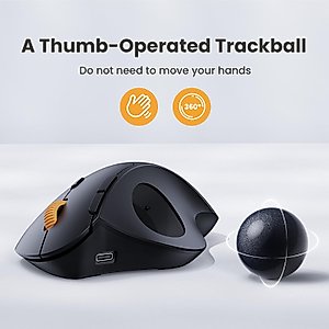 ProtoArc Wireless Trackball Mouse, Bluetooth Mouse Rechargeable Computer Laptop Mouse, 3 Device Connection&, Compatible for PC, iPad, Mac, Windows-Black