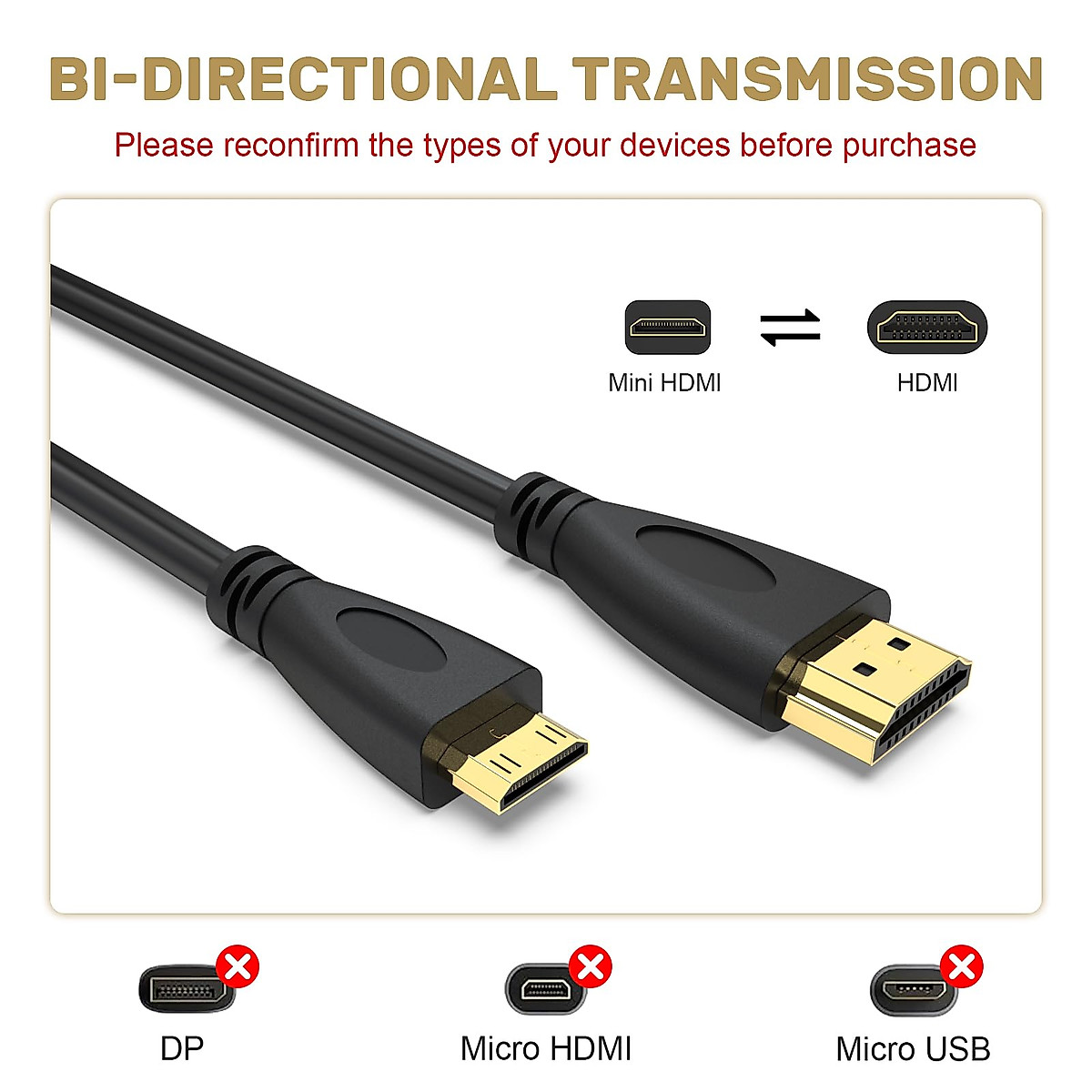 Tobysome Camera Mini HDMI to HDMI Cable Cord Wire Compatible with Nikon D7100/D6/D5/D850/D810A Sony HDR-XR500 Canon EOS RP/D80/90D/80D Cameras, High Speed 4K 60Hz HDMI 2.0 Cable, 4.9FT
