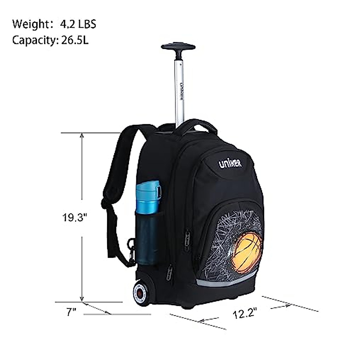 UNIKER Rolling Laptop Bag for 15.6 Inch Laptop,19 Inch Roller Bag with Noisyless Wheels,Wheeled Computer Bag,Travel Bag Suitcase Rucksack for Men Basketball
