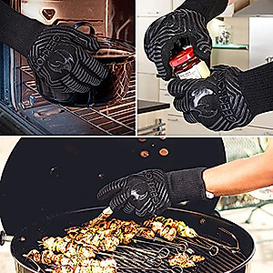 GEEKHOM BBQ Gloves,1472℉ Heat Resistant Grill Gloves, EN407 Certified 13 Inch Grilling Gloves for Smoker, Baking, Cooking, Fire Pit (Black-Flames Texture)