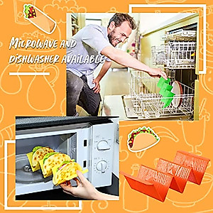 Nuogo 30 Pcs Colorful Disposable Taco Holder For Party Plastic Bulk Taco Stand Large Taco Tray Plates Hold 2 or 3 Tacos Each Rack Server for Party Dishwasher Microwave Safe