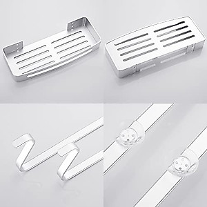 MOGFCT Bathroom Shower Caddy Over The Door Hanging Shower Organizer Storage Aluminum Shower Shelf Rust Proof Bathroom Shelves Basket Rack with Hook Rust Free (Black)