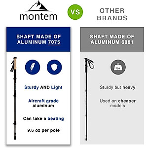 Montem Ultra Strong Trekking, Walking, and Hiking Poles - One Pair (2 Poles) - Collapsible, Lightweight, Quick Locking, and Ultra Durable (Black Matte)