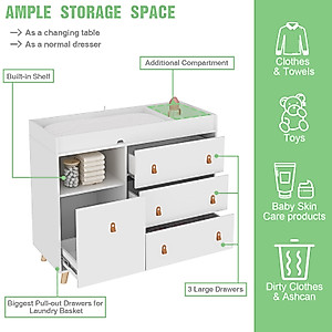 DAWNSPACES Baby Changing Table Dresser for Infants, Nursery Dresser Chest with Drawers, Storage Changing Station, White
