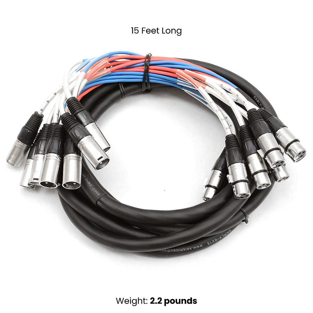 Seismic Audio Speakers 8 Channel Low Profile XLR Send Sub Snake Cable, XLR Splitter Cable, 15 Feet