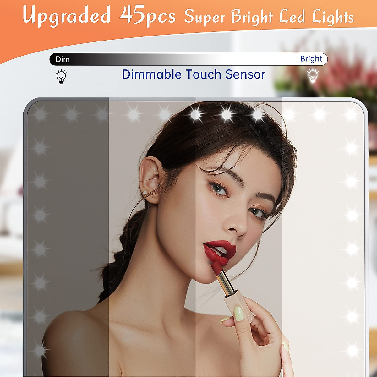 FUNTOUCH Rechargeable Large Makeup Mirror with Lights and 10X Magnification Mirror, Lighted Makeup Vanity Mirror with 96 LED, Sensor Touch Dimmable, 360 Degree Adjustable Rotation, Light up Mirror