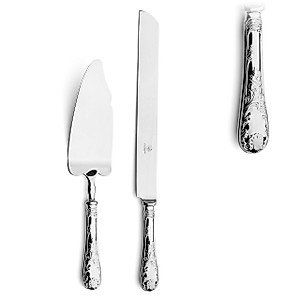 OTW PAVILION 2 Piece Wedding Cake Server Set,18/10 Stainless Steel Dessert Set Pie Server Cake Cutter Knife for Birthday,Anniversary,Holiday,Baby Shower,Party (Versailles, Stainless steel-V)