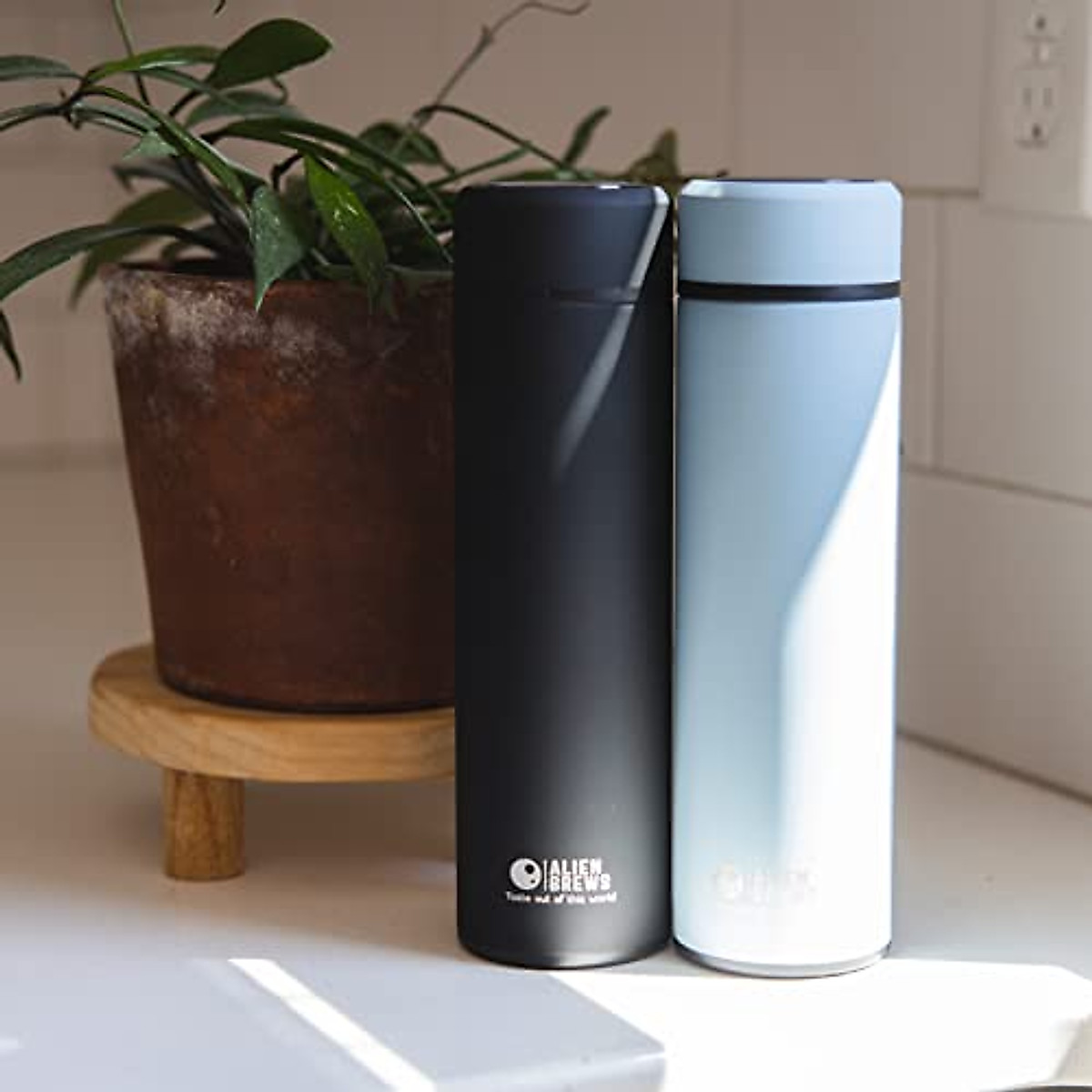 Smart Travel Mug with LCD Touch Screen (Space Black) Smart Water Bottle with LED Temperature Display - Tea Infuser - Travel Coffee Mug-17oz Insulated Water Bottle - Flask for hot and cold drinks