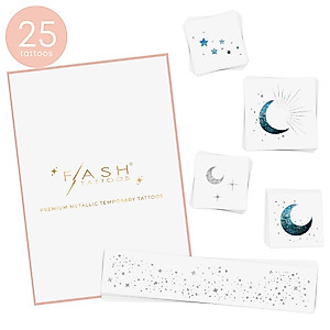 Tattoos Moonlight temporary tattoos | 25 temporary tattoos | Premium waterproof metallic silver glitter face Flash Tattoos | Face Sparkle, Face Glitter, Moon Tattoo, Stars, Celestial | Tattoo Freckles