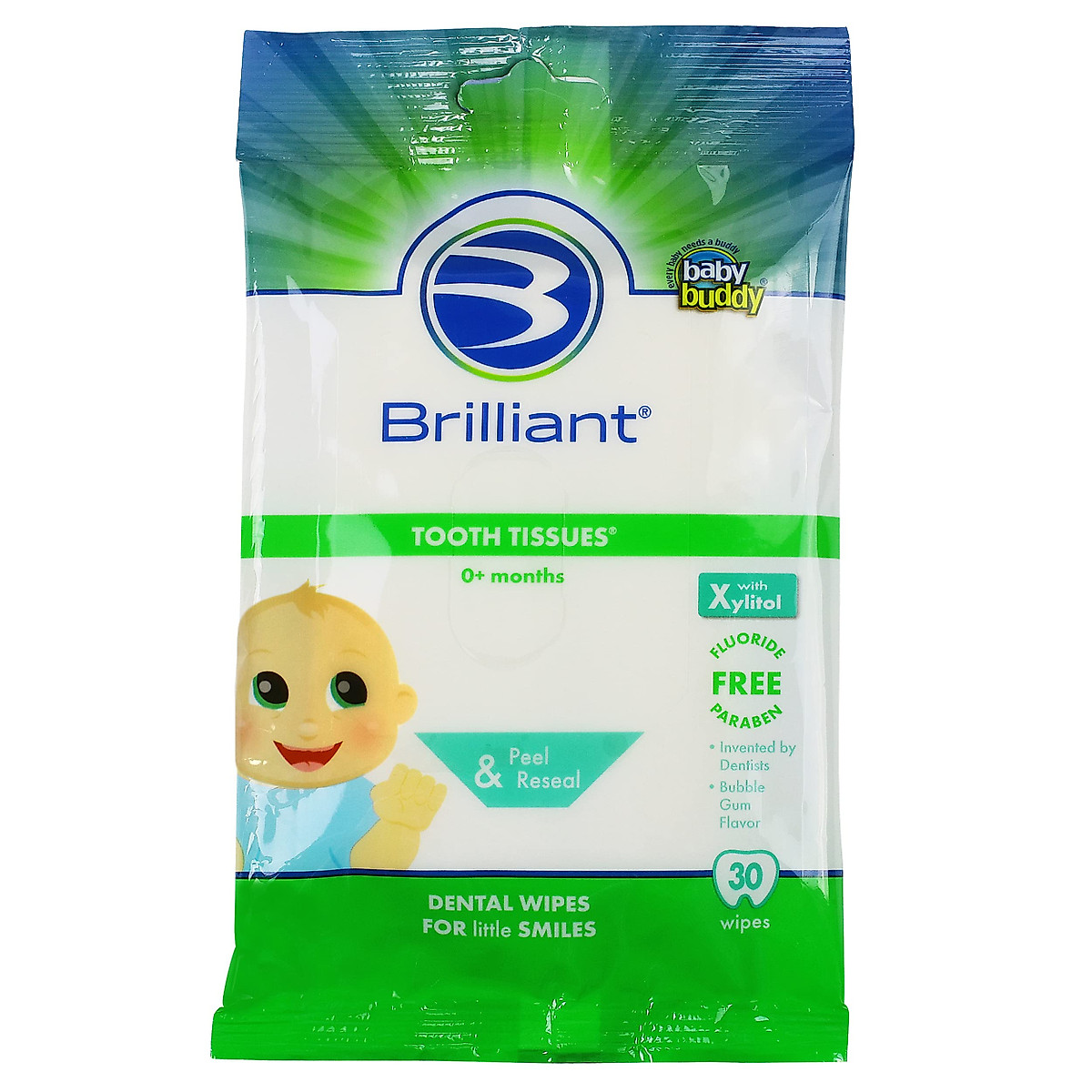 Brilliant Wipe N Brush -2 Silicone Toothbrushes and 30 ct. Tooth Tissues - Xylitol Dental Wipe, Infants Mouth Cleaner, 4-16 Months Old, Infant Oral Cleaning Products, Baby Registry Must Haves, Pink
