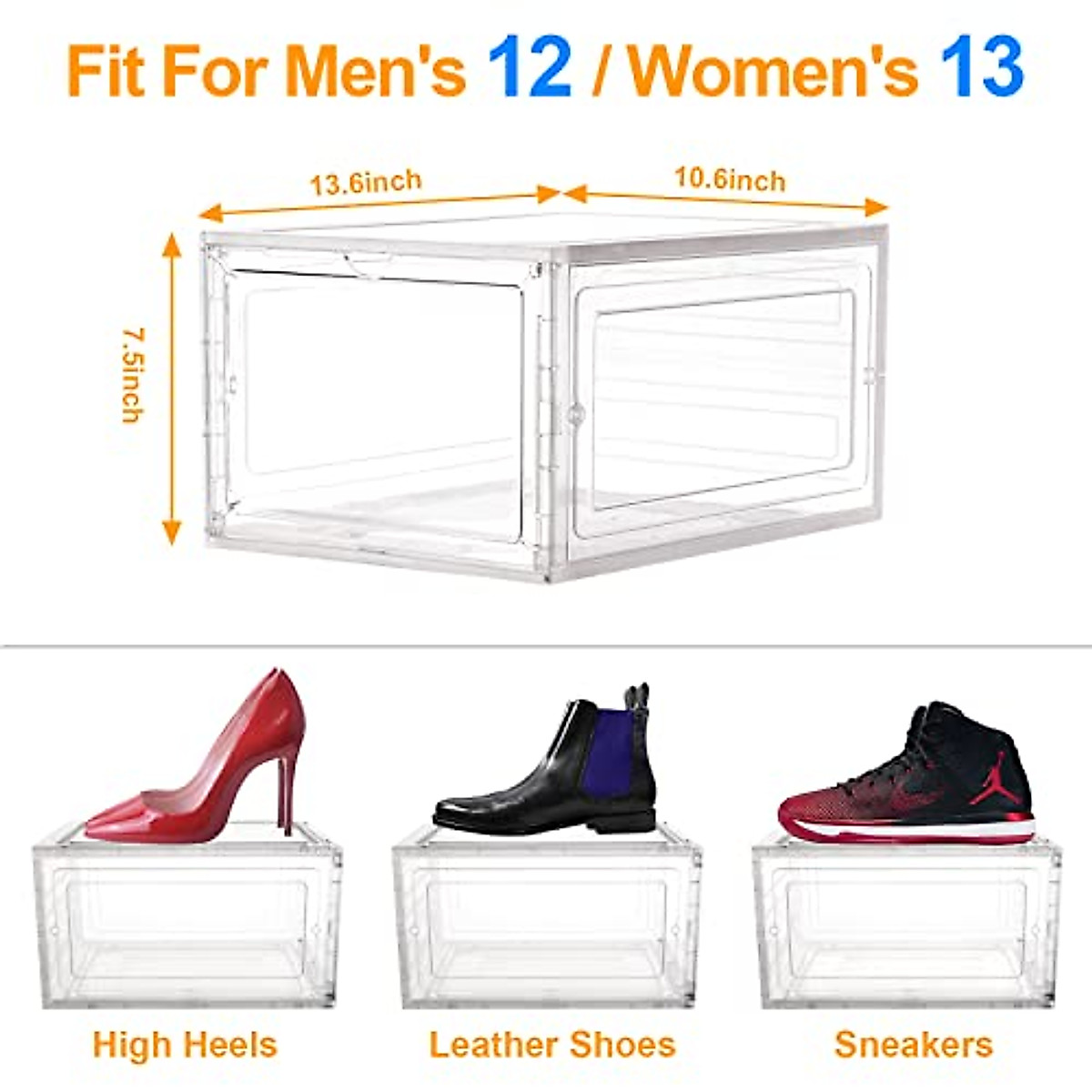 Colmthys Shoe Storage Boxes, Clear Plastic Stackable Shoe Organizer Sneaker Boot Shoe Display Case for Closet Collection Storage with lids 3 Pack White