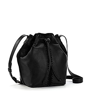 The Sak Womens Ivy Leather Drawstring Bucket, Black, One Size US
