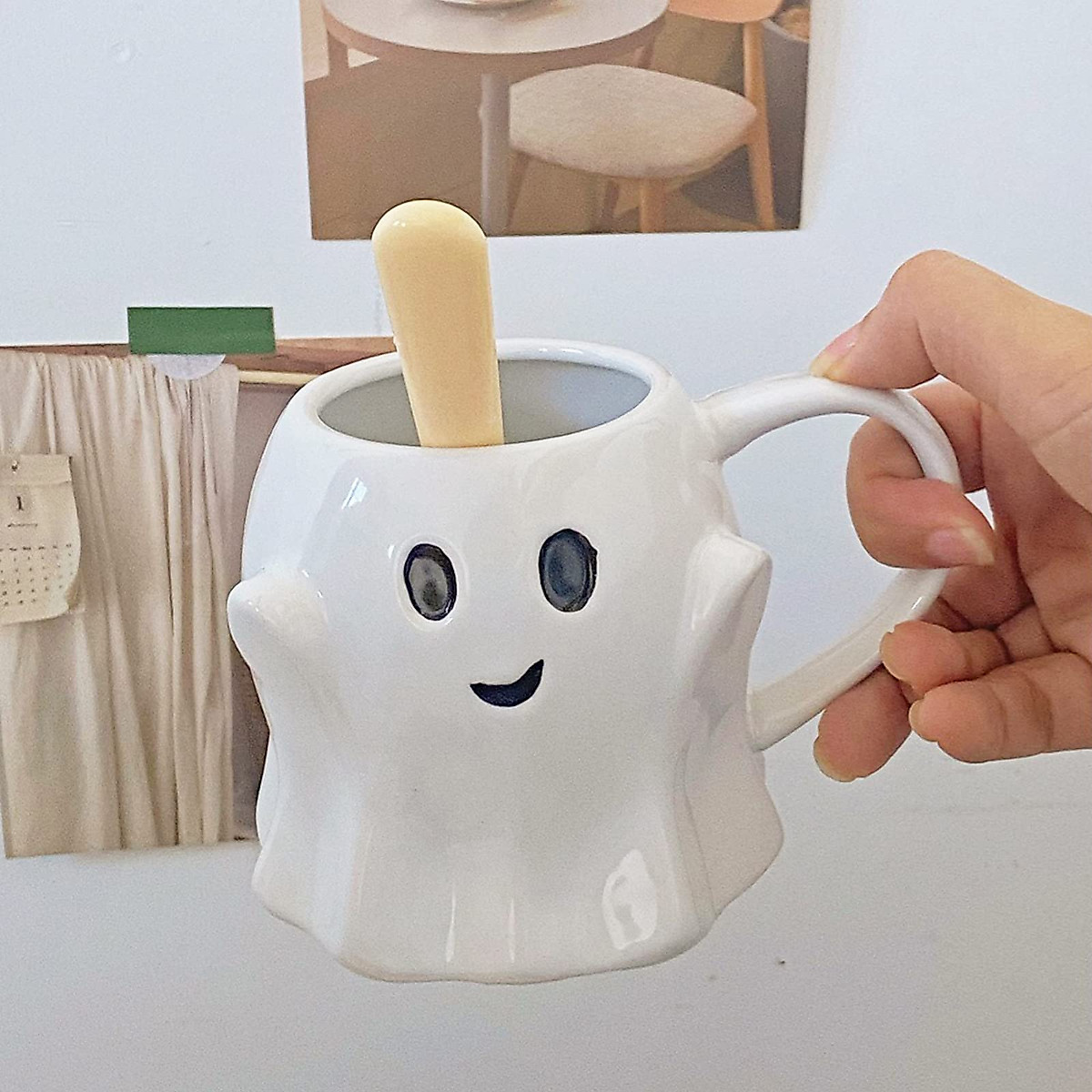 TOKZON Ghost Mug, Halloween Coffee Mug, Cute Ghost Coffee Mug, Ghost Halloween Ceramic Coffee Mug, 14 Fl Oz (1pcs)