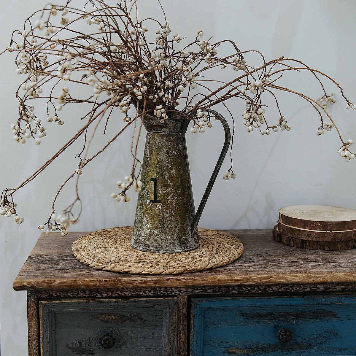 Round Woven Placemats Set of 4, 12" Boho Rattan Placemats Natural Hand-Woven Water Hyacinth Placemats, Farmhouse Weave Place Mats, Rustic Braided Wicker Table Mats for Dining Table,Home,Wedding