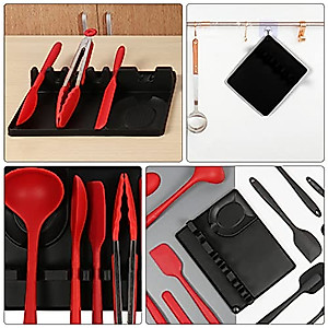 Cabilock Silicone Kitchen Spoon Rest Utensil Rest Drip Pad Non Slip Stove Top Spatula Holder for Ladle Tongs Kitchen Gadgets Cooking Tools Black