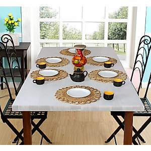 MORE Jute Hand Braided Placemats Set of 6 | 15 Inches Round Tablemats for Kitchen Dining Table Top Rug Mats & Dinner Table Plate Pads Mates | Rustic Natural Fiber Vintage Rugs Mat, Natural Beige