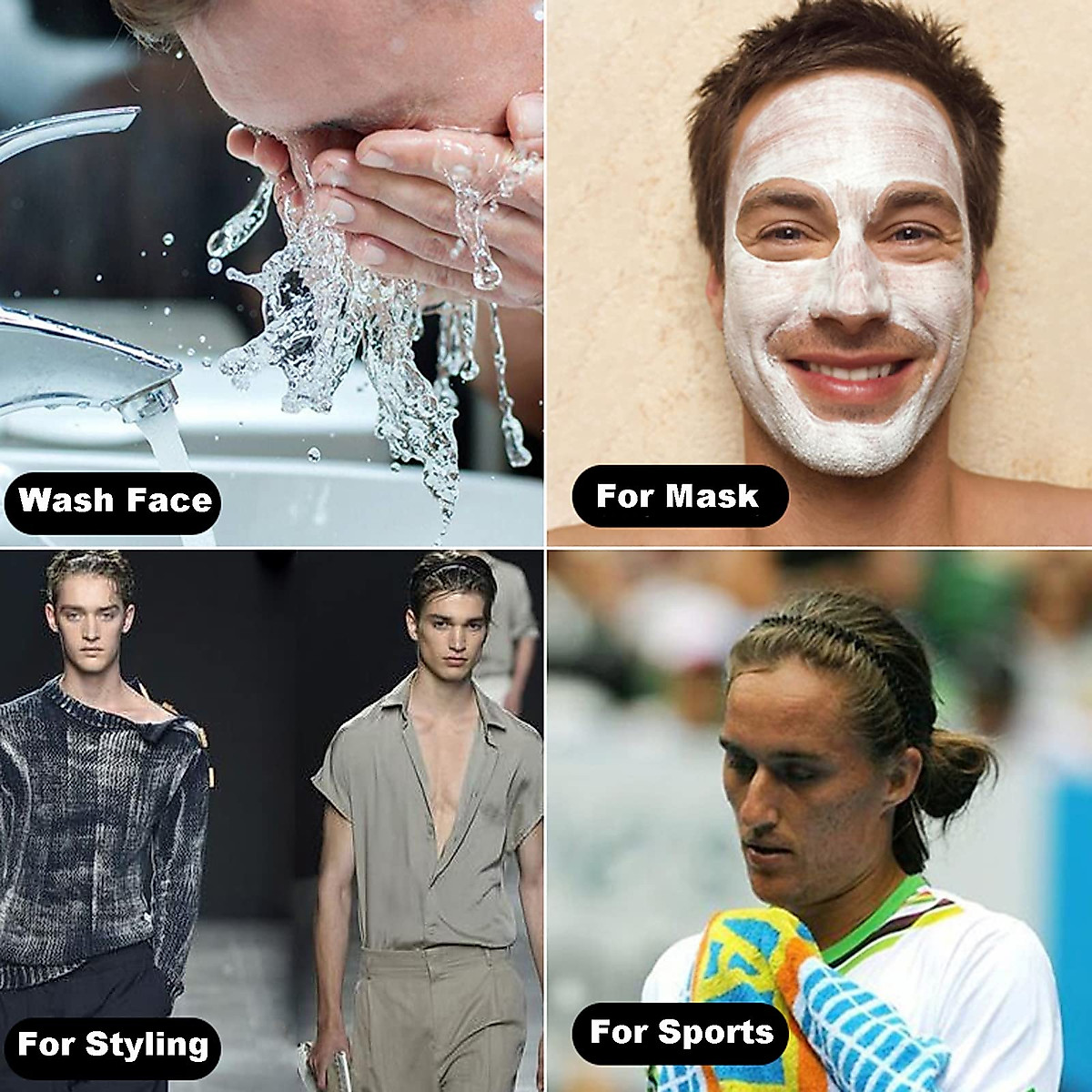 LERNOU Metal Men Headbands Women Hair Bands, Unisex Black Wavy,Spring And Summer Outdoor Sports Headbands, Fashion Simple Elastic Hair Accessories (6pcs)