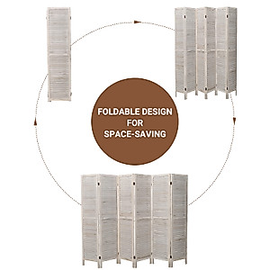 ECOMEX 6 Panel Wood Room Divider, Folding Room Divider Privacy Screen 5.6Ft Tall, Freestanding Louvered Divider Screen for Home Office Restaurant Bedroom(White)