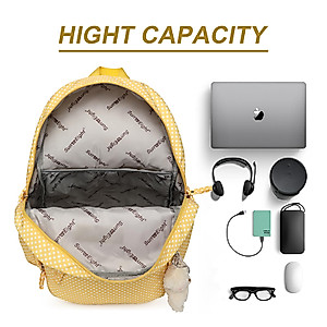 Backpack for Girls, Kids Backpack, Waterproof Large Space School Backpacks for Teen Girls, with Hairball Pendant, suitable for Travel and School (Yellow)