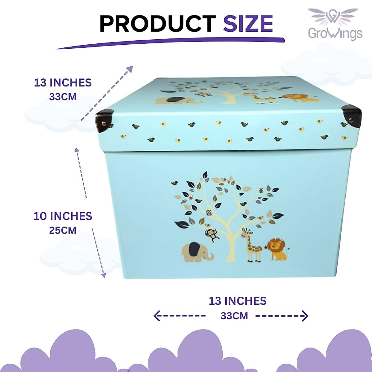 GroWings | Baby Keepsake Box, Baby Memory Box | Large Blue Keepsake Gifts Box for Newborn Baby Boy or Baby Girl | Strong, Durable & Collapsible Memory Storage Box