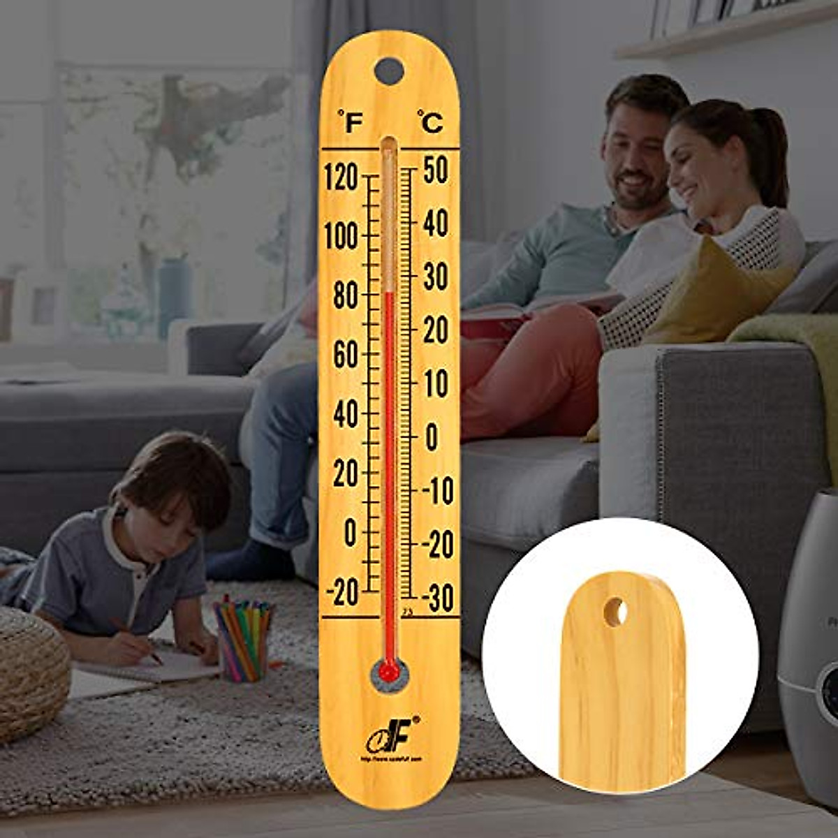 defull Extra Large 10.5-Inch Wood Thermometer Wall Thermometer Wooden Indoor Thermometer with Double Scales ℉&℃ Household Thermometer for Home Office Warehouse Greenhouse