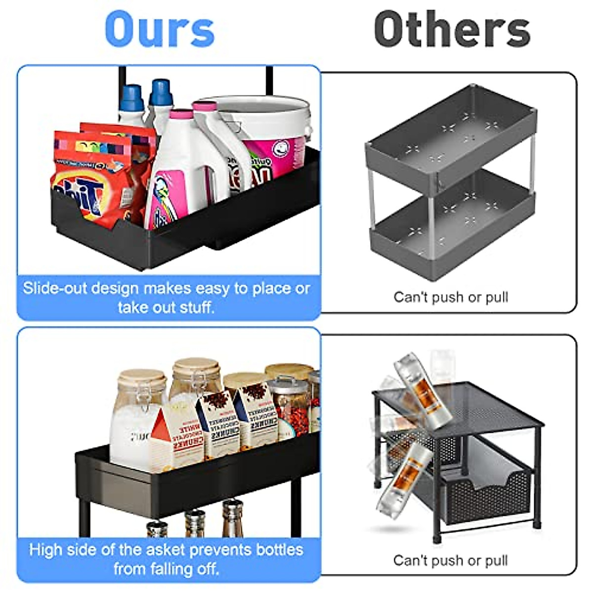 MDHAND Under Sink Organizers and Storage Under Sink Organizer, 2 Tier Kitchen Under Cabinet Storage Organizer, Multi-Purpose 2 Tier Under Sink Storage for Cabinet Bathroom Kitchen, Black