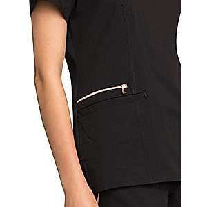 Cherokee Statement Women Scrubs Top Ribbed V-Neck CK695, M, Black